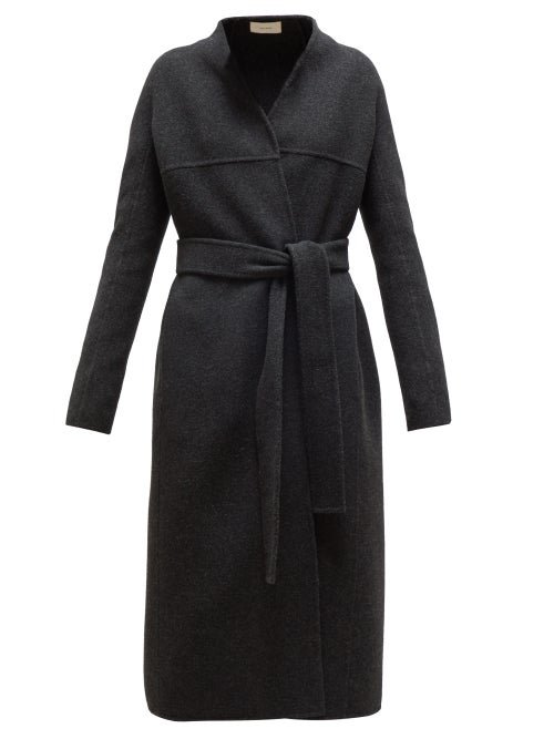THE ROW Luisa Belted Woolblend Coat Dark Grey Editorialist
